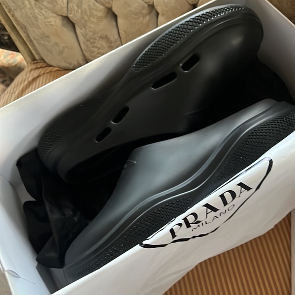 Prada | Shoes | Prada Calzature Mens Rubber Glog Black Mule | Poshmark